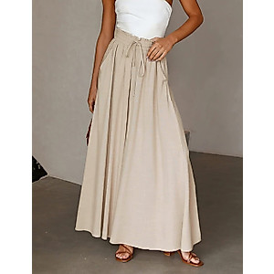 HangNiFang Wide Leg Pants for Women High Waist Workout Palazzo Yoga Pants with Pockets(0630-Apricot-M)