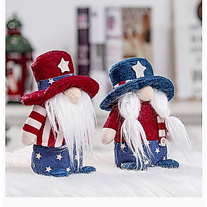 KEAIDO July 4th Gnome Independence Day Hanging Ornament Set of 2, Patriotic Gnome USA Stars and Stripes American Flag Plush Faceless Doll Veterans Day Memorial Day Gift Uncle Sam Tomte Elf Home Decor