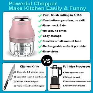 Vegetable Chopper, Electric Garlic Chopper, 250ML USB Rechargeable Mini Chopper, Powerful Small Food Processor, Blender to Vegetable, Wireless Food Chopper for Ginger, Chili, Fruit, Meat, etc（Pink）
