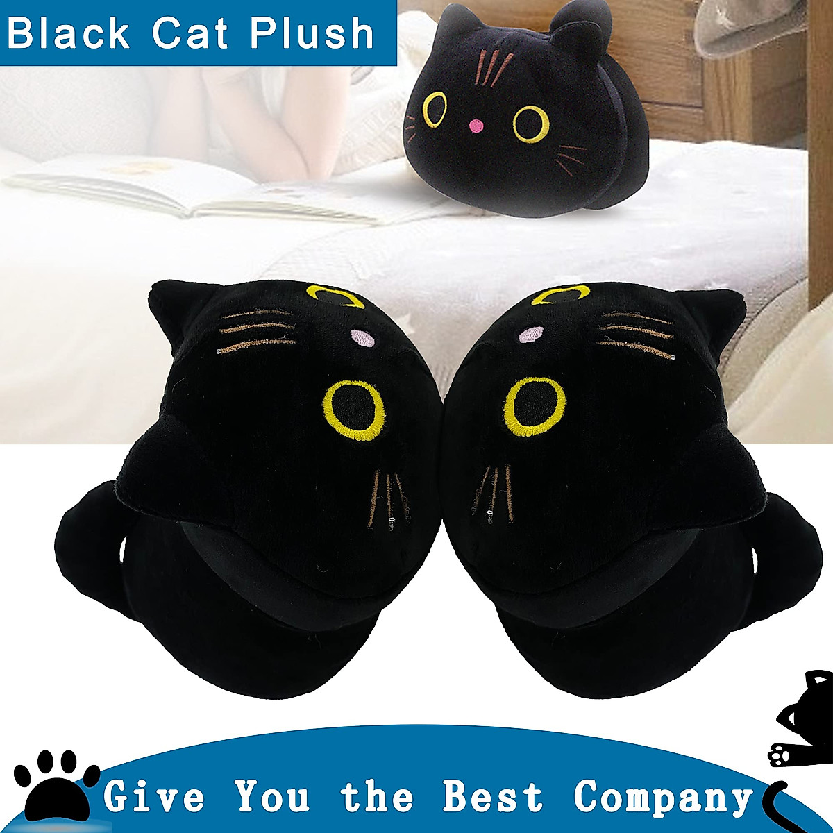 Enhopty 10Inch Black Cat Plush Pillow Cat Stuffed Animal Plushies Cute Kitten Toys Sleeping Hugging Pillow Soft Cushion for Girls Kids Women 1PC (Small)