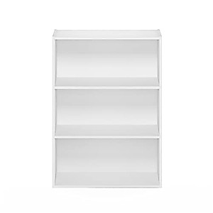 Furinno Pasir 3-Tier Open Shelf Bookcase, Plain White & Luder Bookcase / Book / Storage , 5-Tier, White