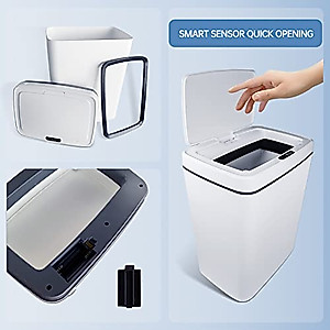 BIGEBAN Bathroom Touchless Trash Can with Lids 3.5 Gallon Automatic Motion Sensor Trash Can, Slim Smart Garbage Can for Bathroom, Kitchen, Office, Bedroom, Living Room, Toilet