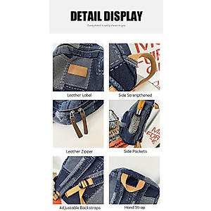 JHTPSLR Preppy Backpack Denim Patch Backpack Vintage Aesthetic Backpack Cowboy Backpack Cool Street Backpack Book Bags Supplies (Black)