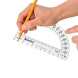 Westcott 6-Inch Plastic 180 Degree Protractor, Clear