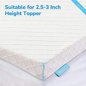 RECCI 3 Inch Mattress Topper Cover Queen Size (Only Cover), Breathable Bamboo Viscose Mattress Topper Protector, Washable Mattress Topper Encasement with Zipper & Adjustable Straps (Queen, White)