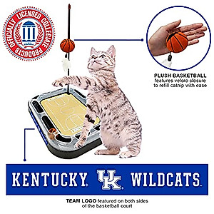Cat Scratch Toy NCAA KENTUCKY Wildcats REVERSIBLE Basketball Court Felt/Cardboard Cat Scratcher Toy. Interactive Cat Ball Bell in Tracks. 6-in-1 CAT TOY: Cat Wand Poll, CATNIP-FILLED Plush Basketball