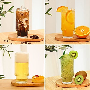 Moretoes Glass Cups, 6pcs,12oz, Ribbed Glassware with Straws Glass, Iced Coffee Cups, Cute Vintage Drinking Glasses Set