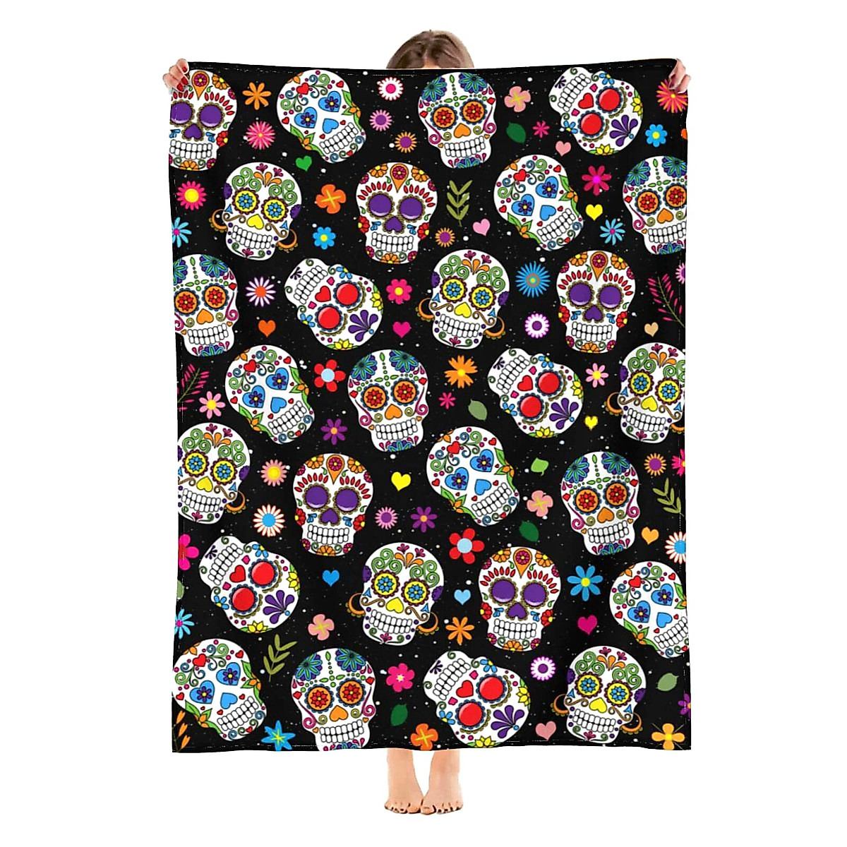 Sugar Skull Blanket Ultra Soft Warm Cozy Flannel Throw Blankets for Women Baby Men Bedding Gifts 60"X50"