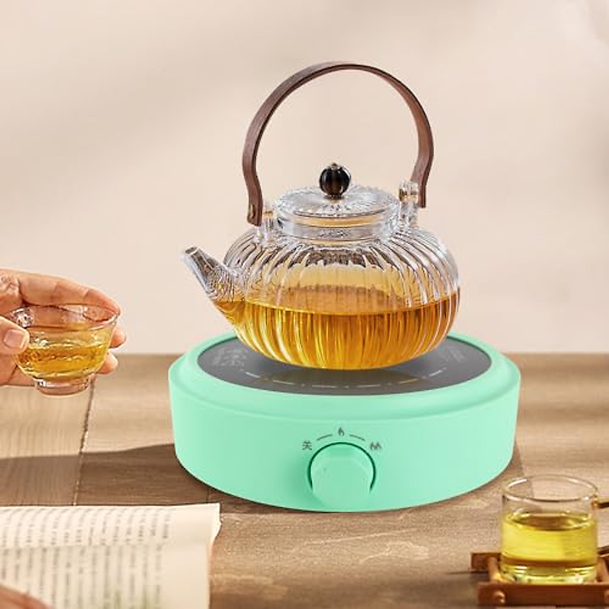 800W/110V Induction Cooktop Stove Electric Mini Stove Induction Burner Hot Plate, Portable Induction Burner Countertop Water Stove for Boiling Water, Making Tea and Coffee, Adjustable Power (green)