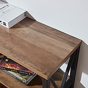 IBF Rustic Console Table, Industrial Wood and Metal Sofa Table, Hallway Entry Table for Home Living Room, Barnwood Foyer Accent Entryway Table with Retro Vintage Storage Shelf, Rustic Oak, 55 Inch