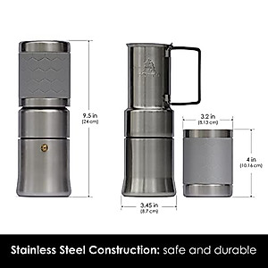 nCamp - Café, Portable Coffee Maker, Portable Espresso Machine, Compact Camping Coffee Maker, Stainless Steel Travel Coffee Maker with Camping Coffee Cup, Reusable, 12 oz