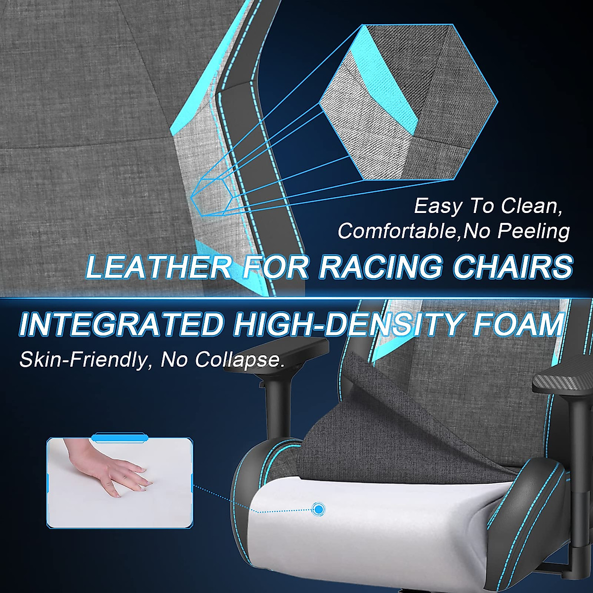 KARNOX Legend Gaming Chair Ergonomic Office Desk Chair Racing PC Chair High-Back Executive Chair with Adjustable Headrest and Lumbar Support 360 Degree Swivel Recling Computer Chair Cloth Dark Grey