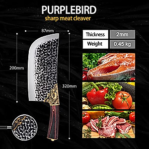 PURPLEBIRD Heavy-Duty Butcher Knife Meat Cleaver Hand Forged Bone Chopping Knife Ultra Sharp Kitchen Knife for with Gift Box