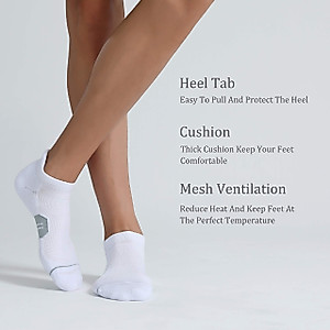 CelerSport 6 Pack Men's Running Ankle Socks with Cushion, Low Cut Athletic Tab Socks, White + Grey, Medium