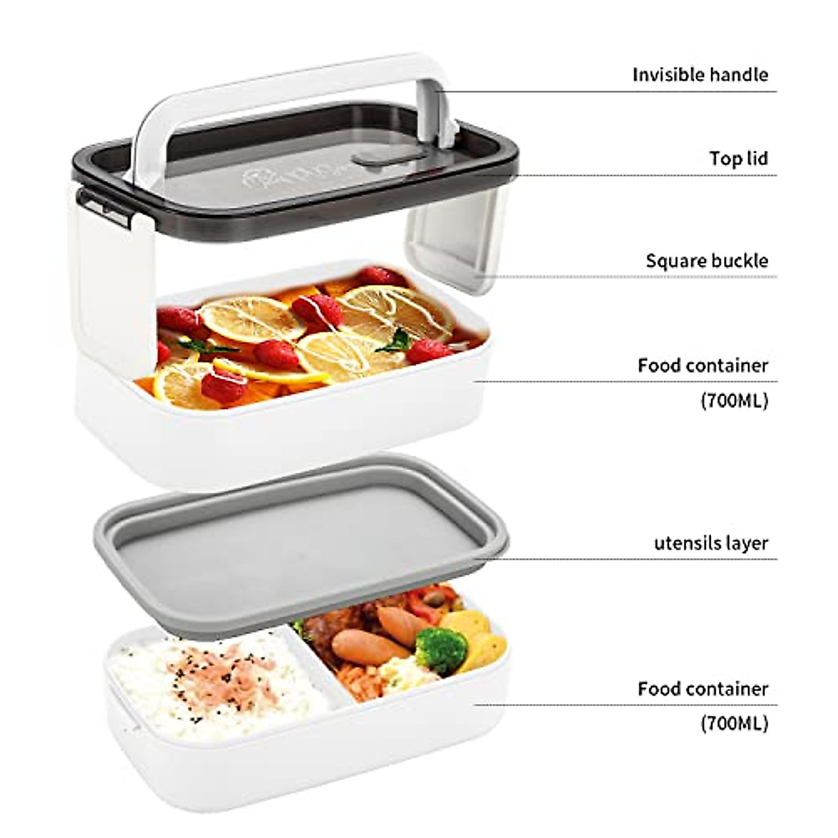 PVSpro JUST FOR YOU Bento Box Set with Insulated Tote, Mug & Cutlery Set, Stackable Bento Box for Lunch, Bento Kit Lunch Box with Handle, Large Bento Lunchbox Container, Japanese Bento (White)