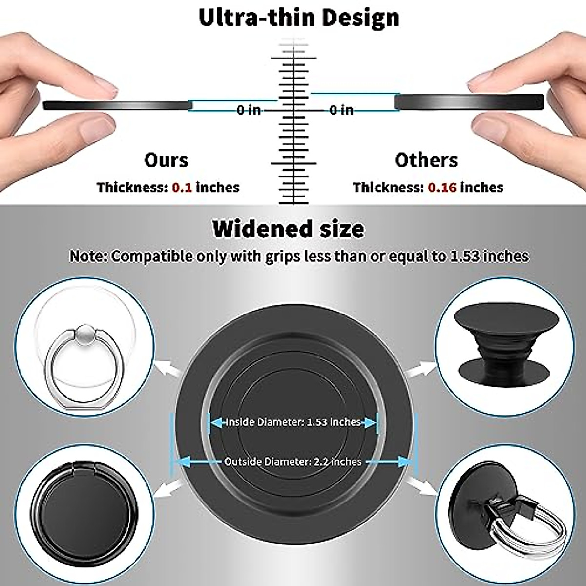 TACOMEGE Phone Grip Magnetic Base for iPhone 12 13 14 Series, Compatible with MagSafe Cases, Removable Socket Grip Base for PopSocket Collapsible Stand (BK)