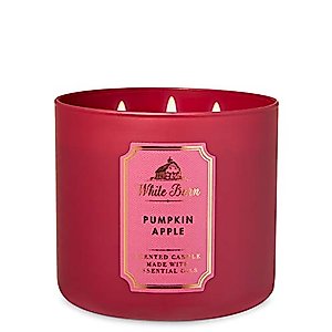 2020 White Barn Bath 3 Wick Candle in Pumpkin Apple (Red Apple, Pumpkin, Cinnamon, Clove Buds) Made W Essential Oils w Burn Time of 25-45 Hours