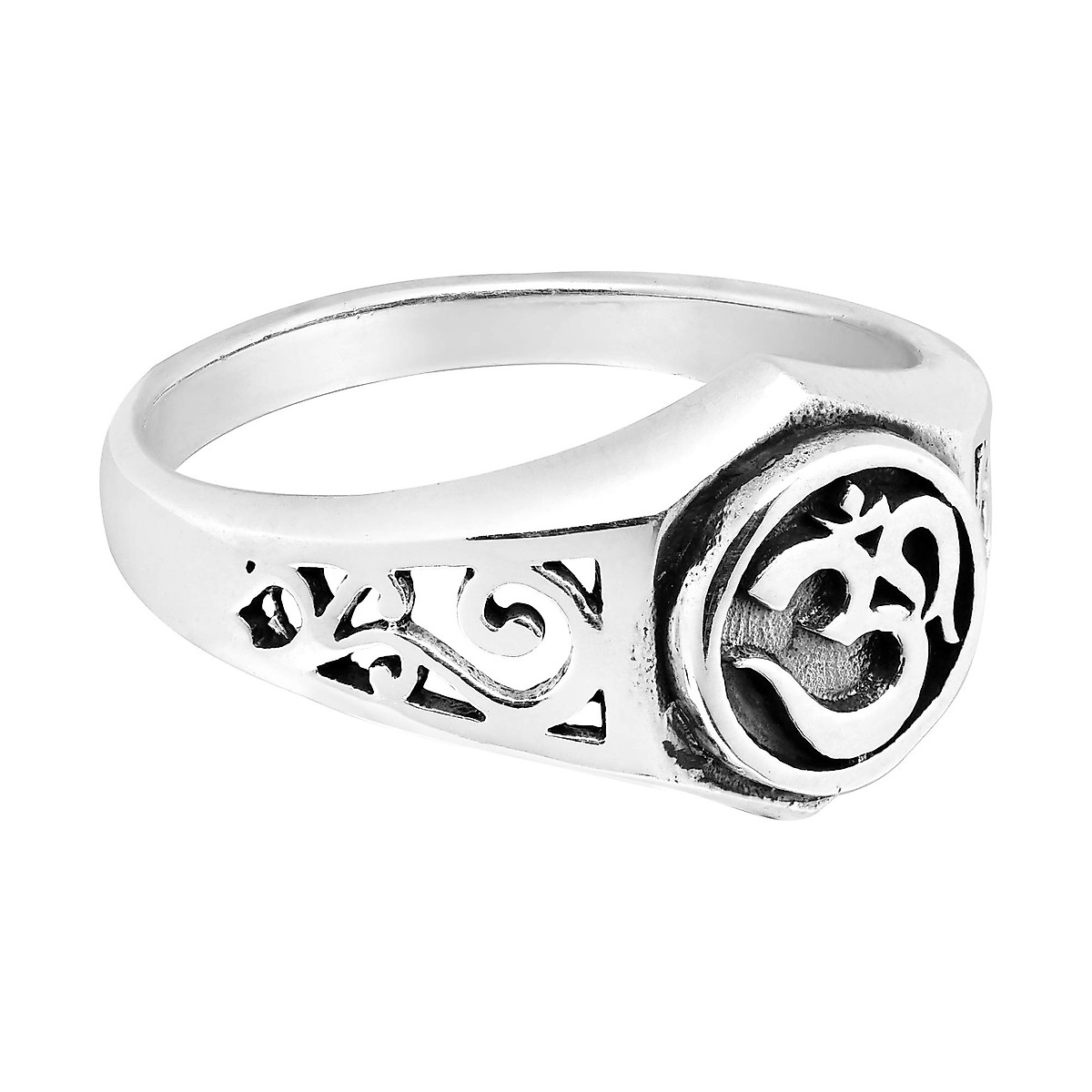 AeraVida Spiritual Om or Aum Symbol with Filigree Accents .925 Sterling Silver Ring (10) | Religious Hinduism Ring for Women | Fashion Jewelry