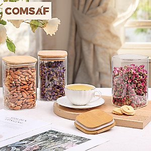ComSaf 37 oz Glass Storage Containers with Lids, Glass Jars with Lids, Clear Food Jar, Square Canister Set of 6, Pantry Organizers and Storage for Cookie Flour Oat Pasta Tea Coffee Bean