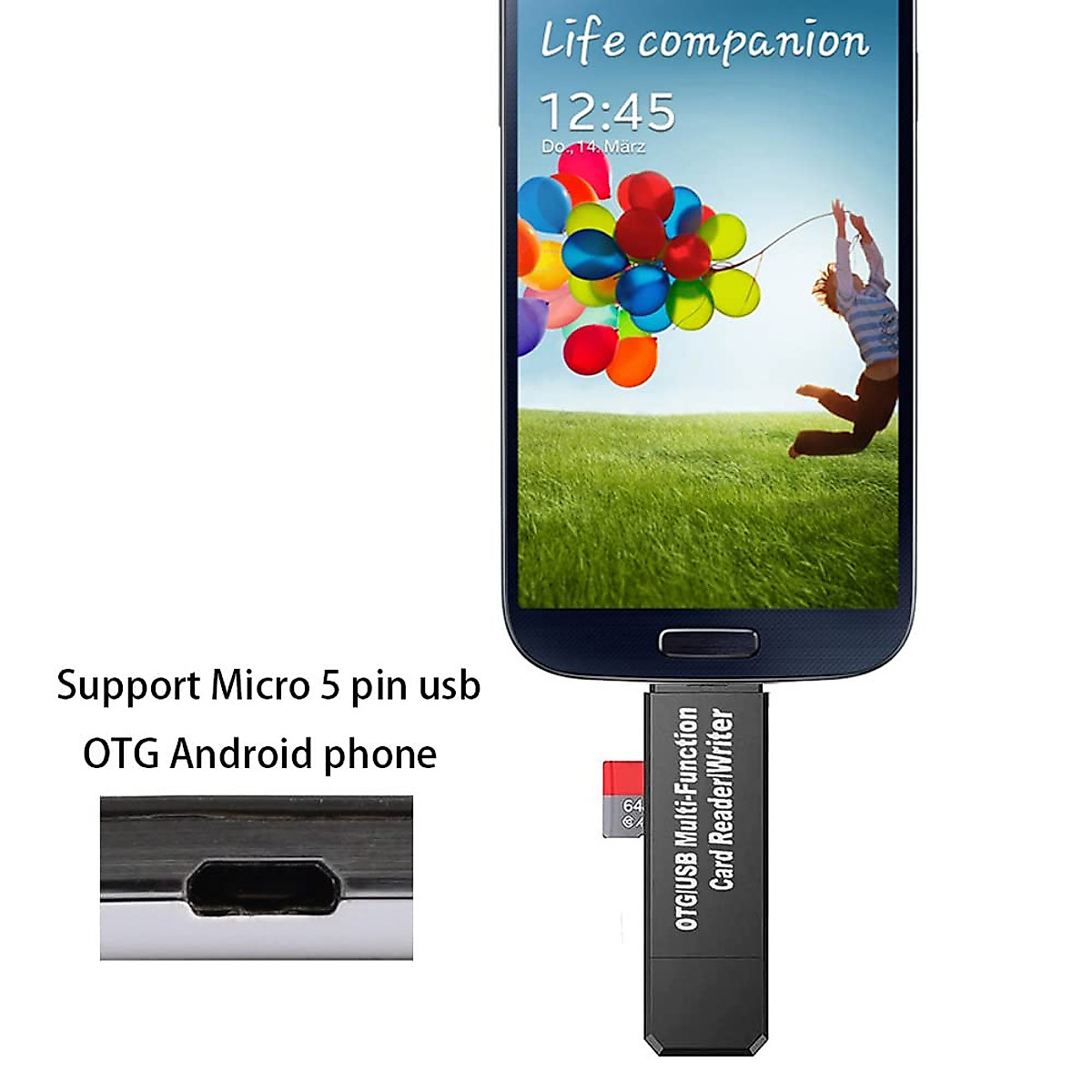Micro USB OTG/USB 2.0 Card Reader Adapter, SD/Micro SD Memory Card Reader with Standard USB Male & Micro USB Male Connector for Smartphones/Tablets with OTG Functio for SDXC, SDHC, SD, MMC, RS-MMC