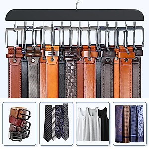 Resovo Belt Hanger for Closet Max 42 Belts, Sturdy Wood Belt Rack Closet Accessories with 14 Hooks Belt Organizer for Closet Organizers and Storage -Black 1 Pack