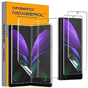 (2 Sets 4 Packs) Orzero Compatible for Samsung Galaxy Z Fold 2 5G (Not for Z Fold 3), 2 Pack Soft TPU Front Screen Protector and 2 Pack Inside Screen Protector (Not Glass), High Definition Bubble-Free (Lifetime Replacement)