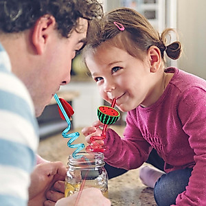 AFZMON 24 PCS Watermelon Drinking Straws Reusable Fruit Plastic Beverages Cocktail Straw with Cartoon Decoration for Kids Watermelon Party Supplies for One in A Melon Birthday Party Favors