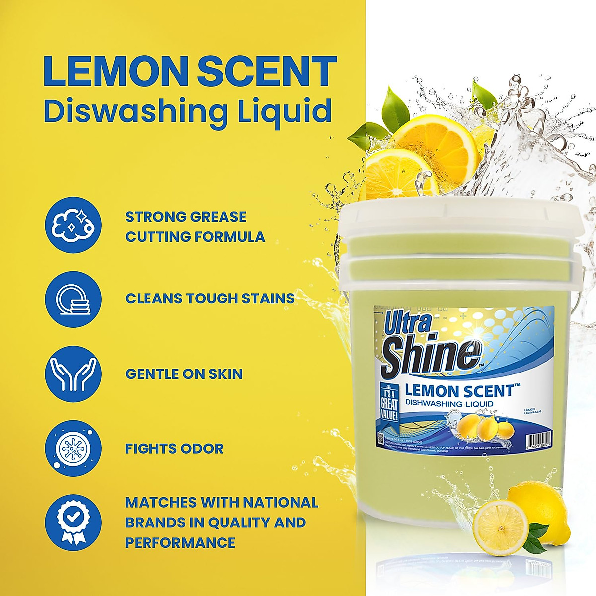 Ultra Shine™ 2X Platinum™ Dishwashing Liquid - Lemon Scent - 5 Gallons (Retail Case w/Pump)