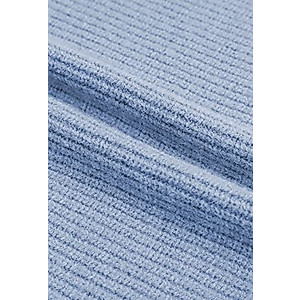 Meenew Women Loose Pullover Sweater Collared V Neck Long Sleeve Knit Crop Tops M Light Blue