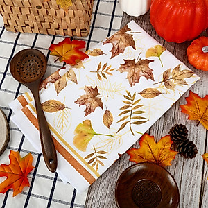 AnyDesign Fall Kitchen Dish Towel 18 x 28 Inch Autumn Leaves Tea Towel Rustic Maple Leaves Dishcloth Farmhouse Hand Drying Cloth Towel for Holiday Kitchen Cooking Baking, 2 Pack
