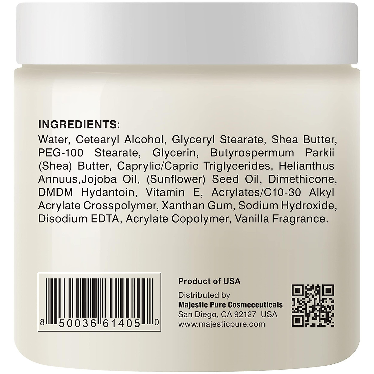 Majestic Pure Shea Body Butter - Intense Hydrating with Fractionated Coconut Oil, Jojoba, and Vitamin E - Moisturize for Dry, and Oily Skin - For All Skin Types - Skin Care for Men and Women - 8 oz