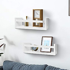 Foraineam Set of 2 Floating Shelves Wall Mounted Wood Storage Shelves Nursery Room White Wall Shelves