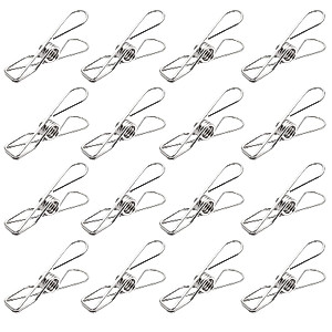 Rierdge Stainless Steel Wire Clothespins Laundry Chip, 3.3" Multi-Purpose Durable Heavy Duty Long-Lasting Strong-Grip Metal Clothesline Clips for Kitchen Bathroom Office, 16 Pack