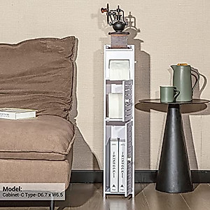 Bathroom Storage Cabinet for Small Space with Doors and Shelves, 4-Tiers Narrow Bathroom Cabinet,Waterproof Toilet Paper Storage Organizer with Toilet Paper Roller,Accommodate Mega Rolls(White)