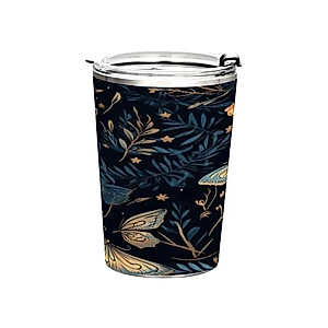 Wassud Gold Blue Butterfly 20 oz Tumbler with Lid and Straw Stainless Steel Double Wall Vacuum Tumblers Insulated Travel Coffee Mug for Cold and Hot Drinks