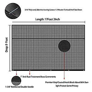 Gopper RV Awning Shade Screen with Zipper 9'x17'3", RV Awning Fabric Replacement Complete Kits for Trailer Camper, RV Awning 230GSM 8.2oz, 600D Durable Mesh Blocks 88% Sunlight, Improves Shade&Privacy