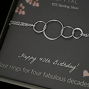 EFYTAL 40 Birthday Gifts, 925 Sterling Silver 4 Ring Bracelet for Women, 4 Circles Jewelry, Gifts for 40 Year Old, 40th Birthday Gifts for Sister