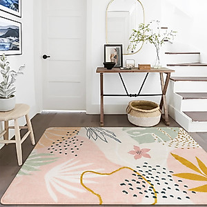 Lahome Pink Rug for Living Room - 5x7 Area Rug Washable Non-Slip Boho Rugs for Bedroom Throw Cute Soft Kids Nursery Rug, Abstract Botanical Print Capet for Classroom Dorm Entryway Office Dining Room