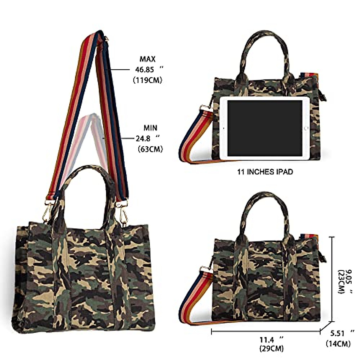 MEEJUNE Women Canvas Tote Handbags Casual Shoulder Work Bag Crossbody (Multi)