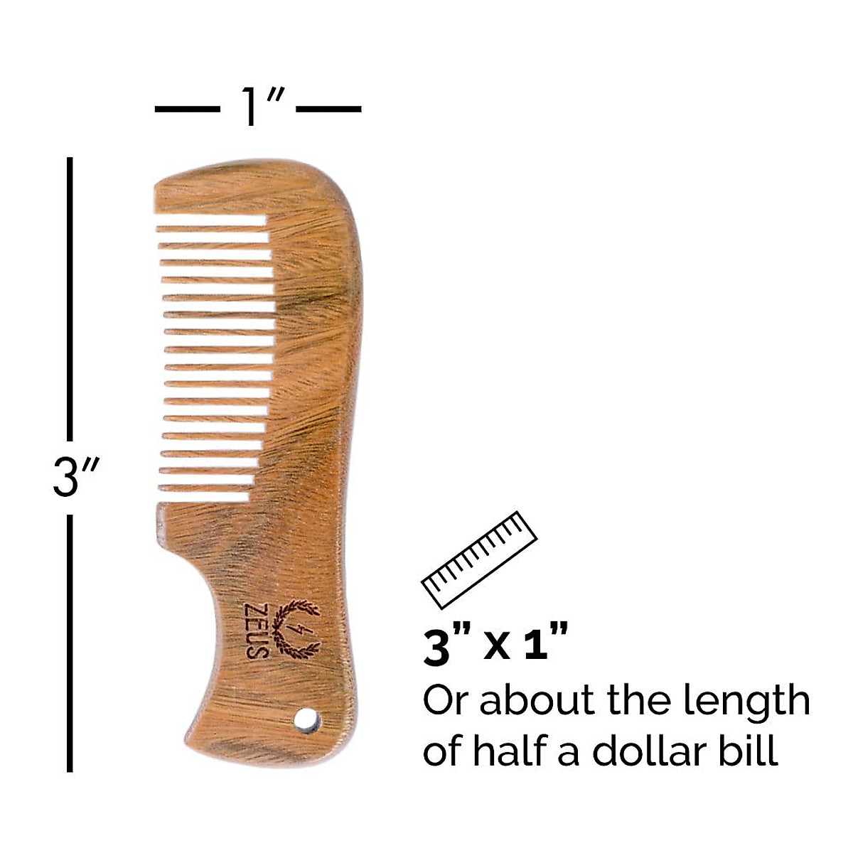ZEUS Pocket Sandalwood Mustache Comb, Handmade Travel Size Mustache Comb for Men, Natural Wooden Grooming Comb (B31)