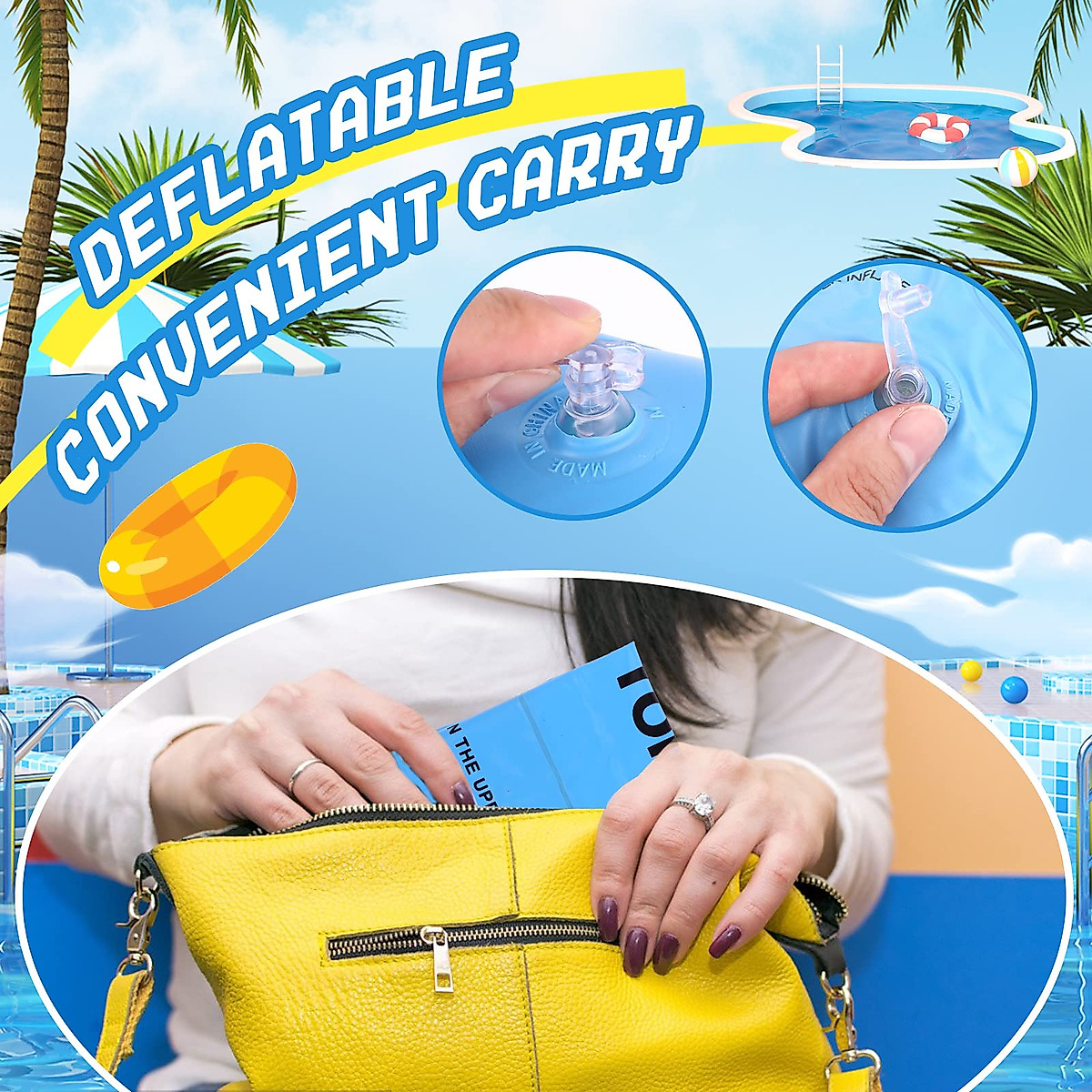 2 Pack Arm Floaties for Adults and Kids, Water Wings Inflatable Arm Swimming Floats Swim Rollup Arm Bands with Inflator Safety Arm Floaties for Swimming Pool Water Sports Party (Yellow)