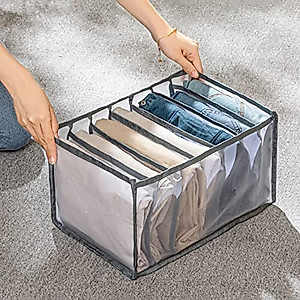 Clothing Organizer Washable Drawer Dividers 7 Girds Foldable Closet Jeans Compartment Storage Box Dresser Organizers Clear Mesh Separation Box for Underwear Bra Legging Pants T-Shirt