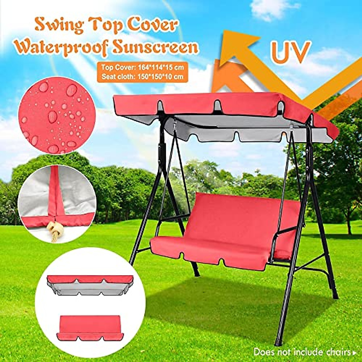 KFJZGZZ Replacement Cover Swing Ceiling Cloth Rain Cover Outdoor Awning Courtyard Patio Lawn & Garden Tree Swing for Adults Couch (0-Red, One Size)
