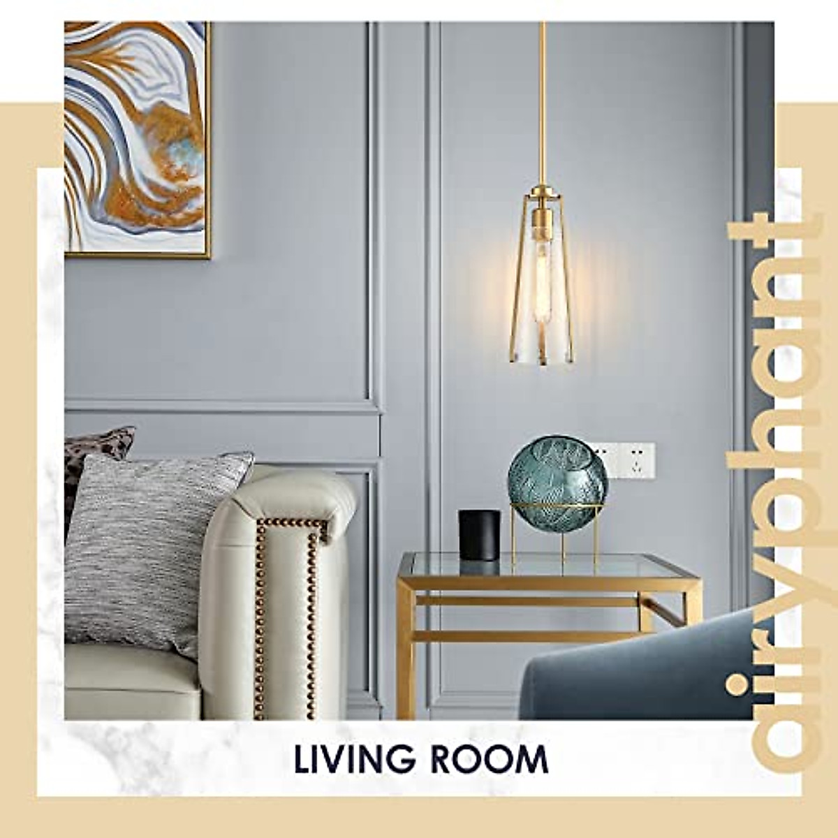 AIRYPHANT Gold Glass Pendant Light Set of 3, Modern 1-Light Gold Crackle Glass Pendant Light for Dining Room Kitchen Island