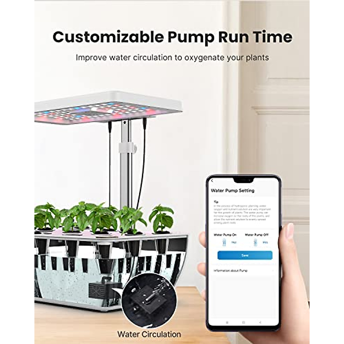 iDOO WiFi 12 Pods Hydroponic Growing System with 6.5L Water Tank, Smart Hydro Indoor Herb Garden Up to 14.5", Plants Germination Kit with Pump System, Fan, Grow Light for Home Kitchen Gardening, White