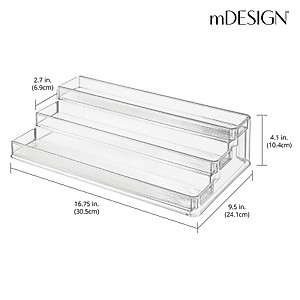 mDesign Large Adjustable, Expandable Plastic Vitamin Rack Storage Organizer Tray for Bathroom Vanity, Countertop, Cabinet - 3 Step Shelves - Holds Supplements, Medication - Clear