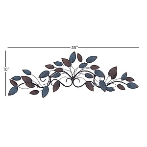 Deco 79 Metal Leaf Wall Decor, 35" x 2" x 10", Blue
