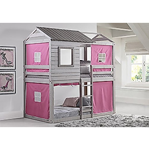 DONCO Twin/Twin Blind Bunk Loft Bunk with Pink Tent Kit