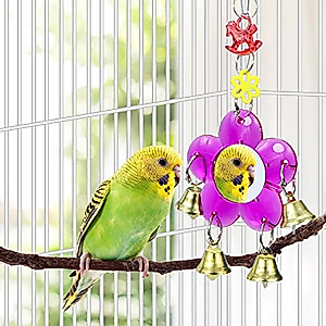 Bird Mirror Toy Hanging Ringer Bell Colorful Swing Cage Toy with Sweet Sound for Small Medium Parrot Parakeet Conure Cockatiel Cockatoo Macaw Amazon Finch Cage Accessories