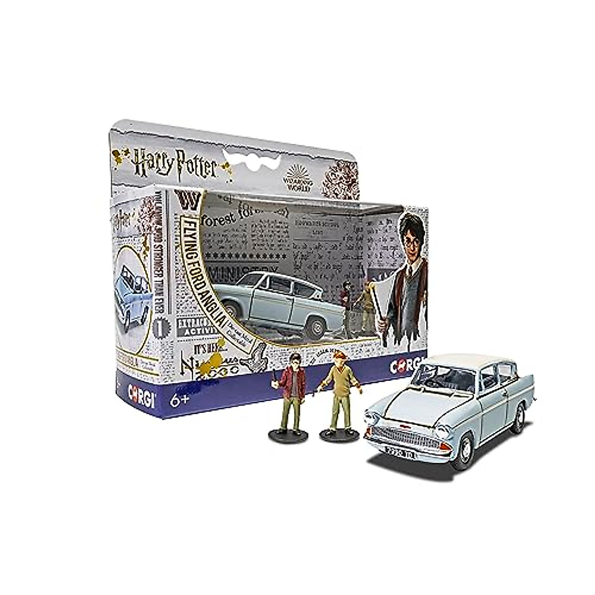 Corgi Harry Potter Flying Ford Anglia with Harry & Ron from The Chamber of Secrets 1:43 Diecast Display Model CC99725, Light Blue